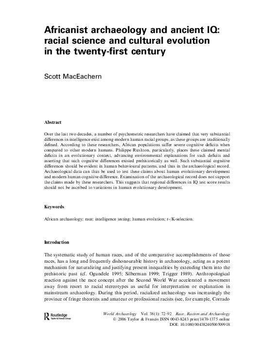 (PDF) Africanist archaeology and ancient IQ: racial science and ...