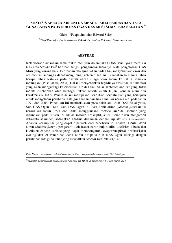 (PDF) ANALISIS NERACA AIR UNTUK MENGETAHUI PERUBAHAN TATA GUNA LAHAN ...