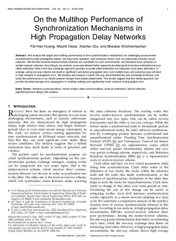 (PDF) On the Multihop Performance of Synchronization Mechanisms in High Propagation Delay Networks