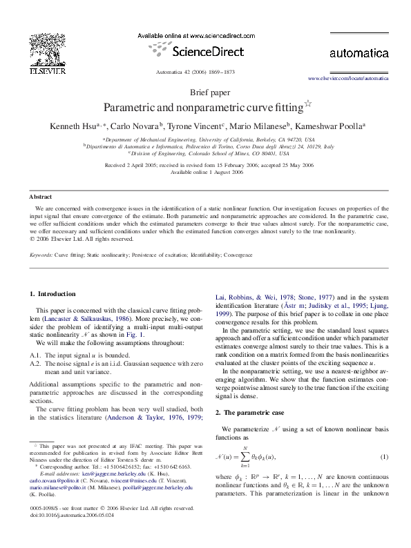 (PDF) Parametric and nonparametric curve fitting