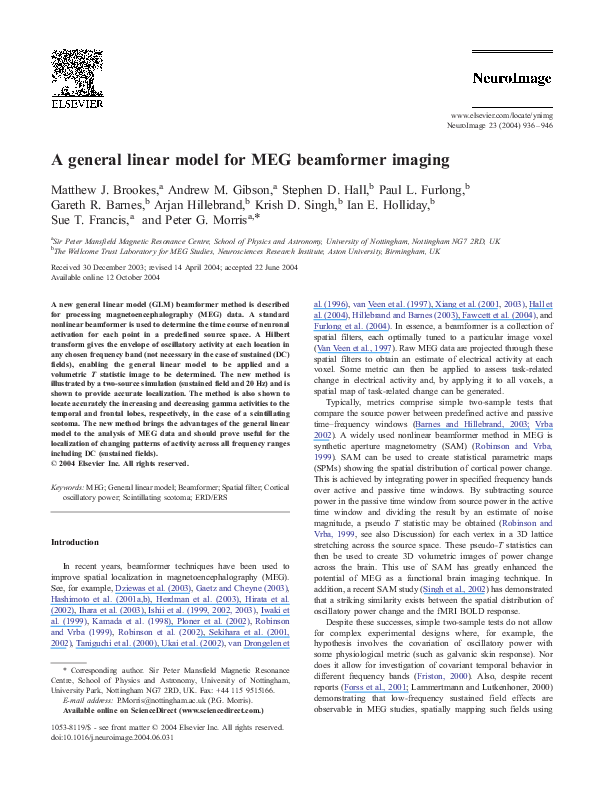 (PDF) A general linear model for MEG beamformer imaging