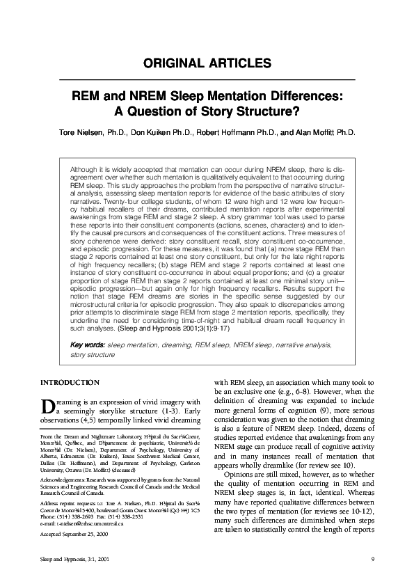 (PDF) REM and NREM sleep mentation differences: A question of story structure? (2001)