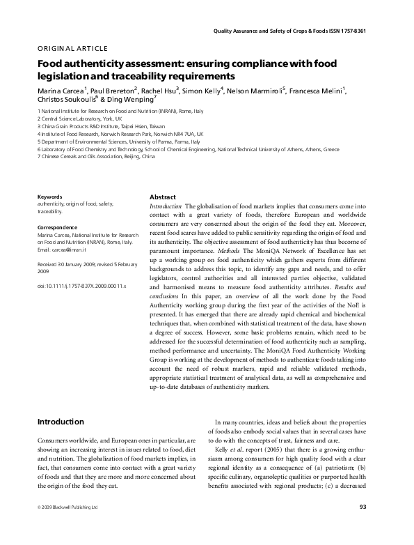 (PDF) Food authenticity assessment: ensuring compliance with food ...