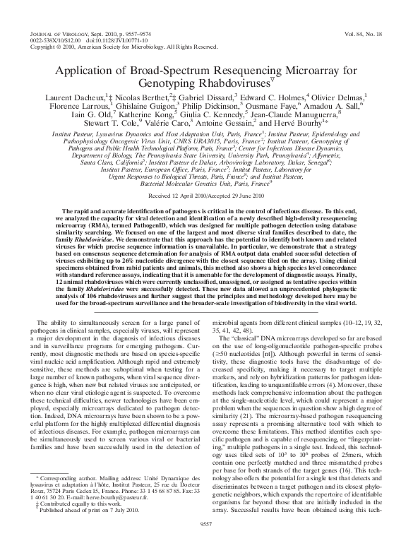 Pdf Application Of Broad Spectrum Resequencing Microarray For Genotyping Rhabdoviruses