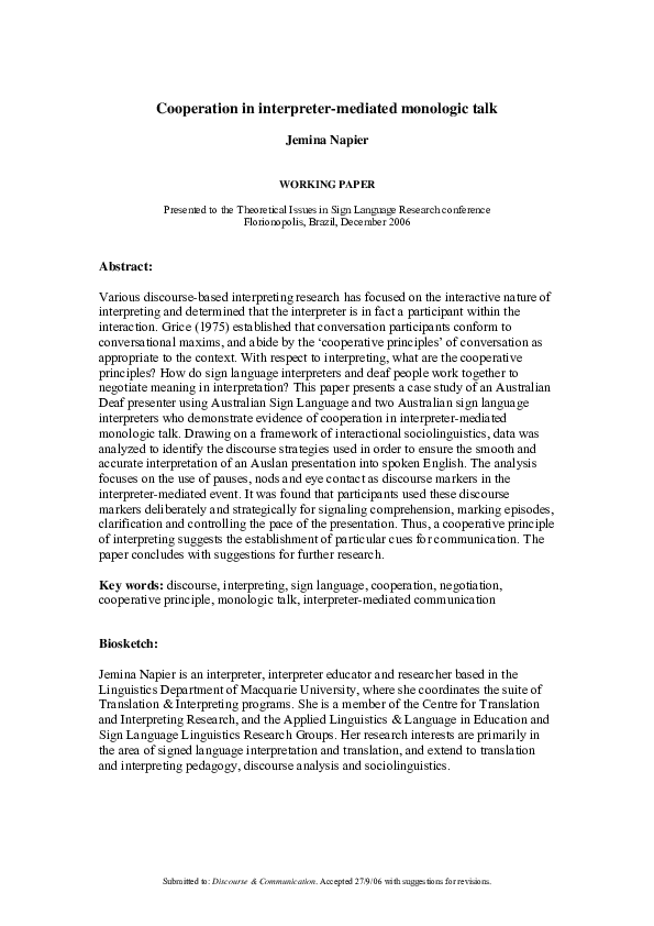 (PDF) Cooperation in interpreter-mediated monologic talk