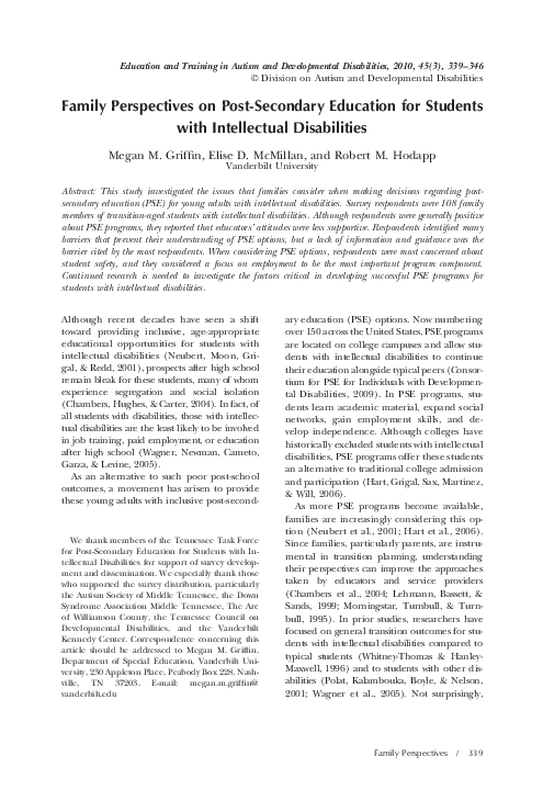 (PDF) Family Perspectives on Post-Secondary Education for Students with ...
