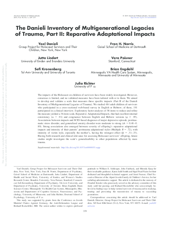(PDF) The Danieli Inventory of Multigenerational Legacies of Trauma ...