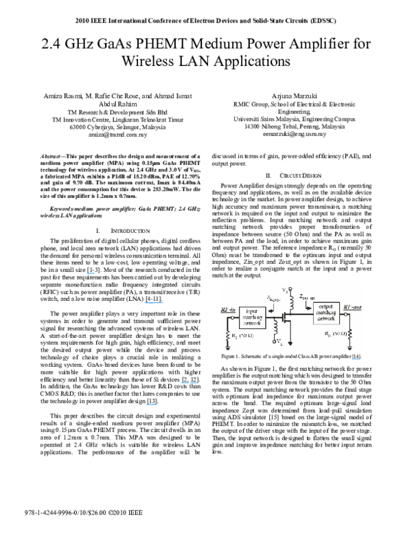 (PDF) 2.4 GHz GaAs PHEMT medium power amplifier for wireless LAN applications