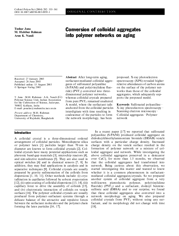 (PDF) Conversion of colloidal aggregates into polymer networks on aging