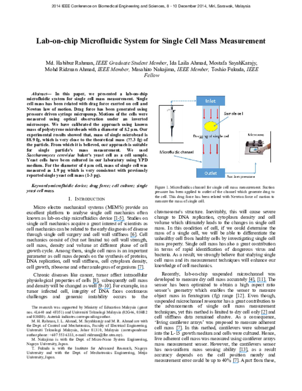 (PDF) Lab-on-Chip Microfluidics System for Single Cell Mass Measurement: A Comprehensive Review