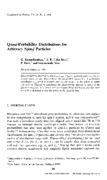 (PDF) Quasi-probability distributions for arbitrary spin-j particles