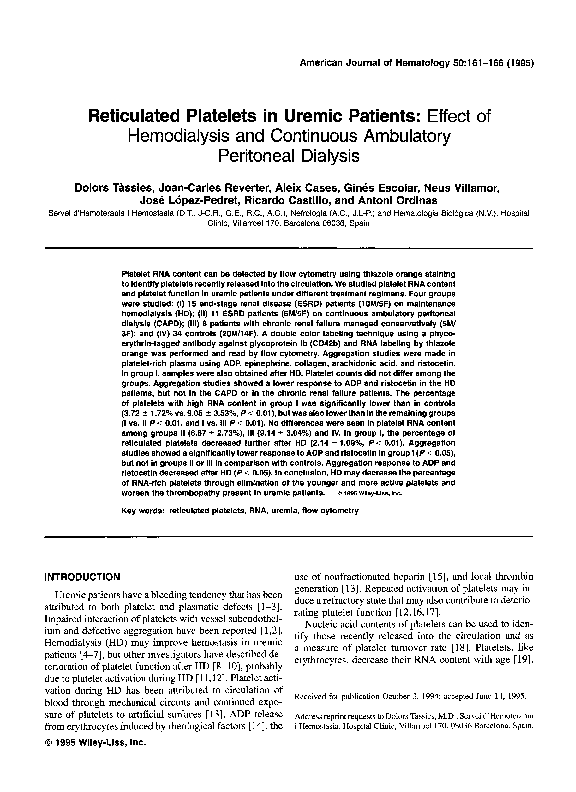 (PDF) Reticulated platelets in uremic patients: Effect of hemodialysis ...