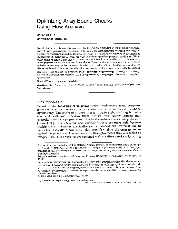 (PDF) Optimizing array bound checks using flow analysis