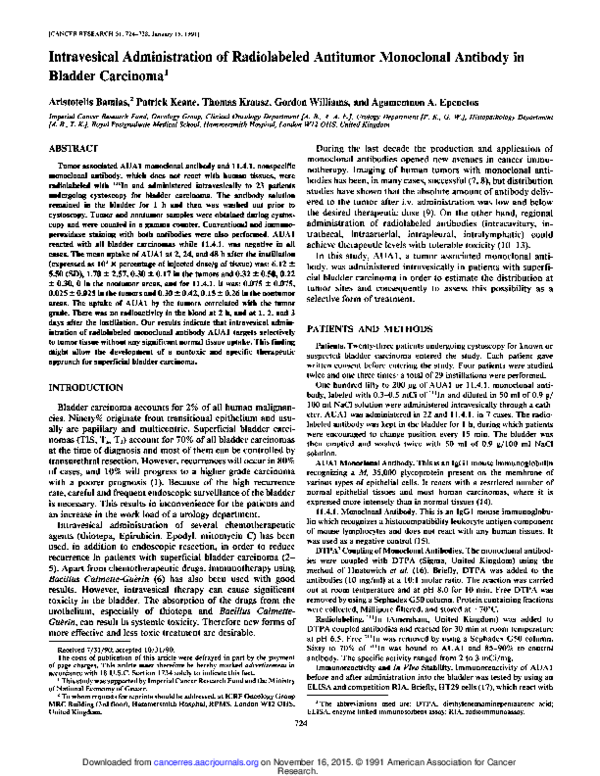 (PDF) Intravesical Administration of Radiolabeled Antitumor Monoclonal ...
