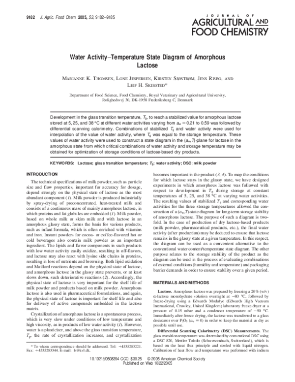 (PDF) Water Activity−Temperature State Diagram of Amorphous Lactose