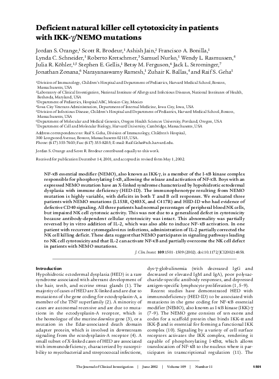 (PDF) Deficient natural killer cell cytotoxicity in patients with IKK-γ ...