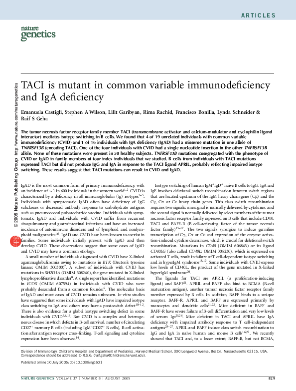 (PDF) Dominant-negative effect of the heterozygous C104R TACI mutation ...