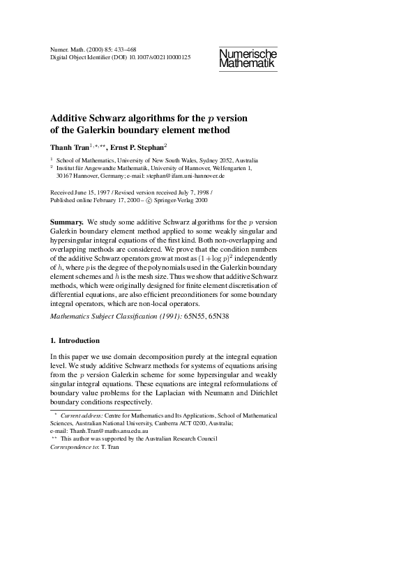 Pdf Additive Schwarz Algorithms For The P Version Of The Galerkin
