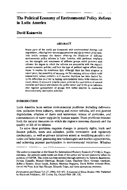 (PDF) The Political Economy of Environmental Policy Reform in Latin ...