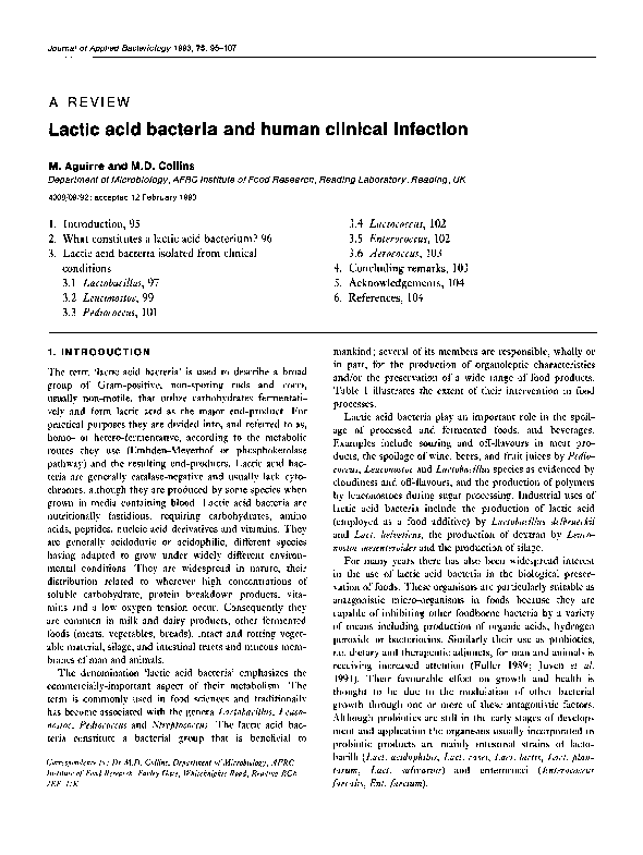 (PDF) Lactic acid bacteria and human clinical infection