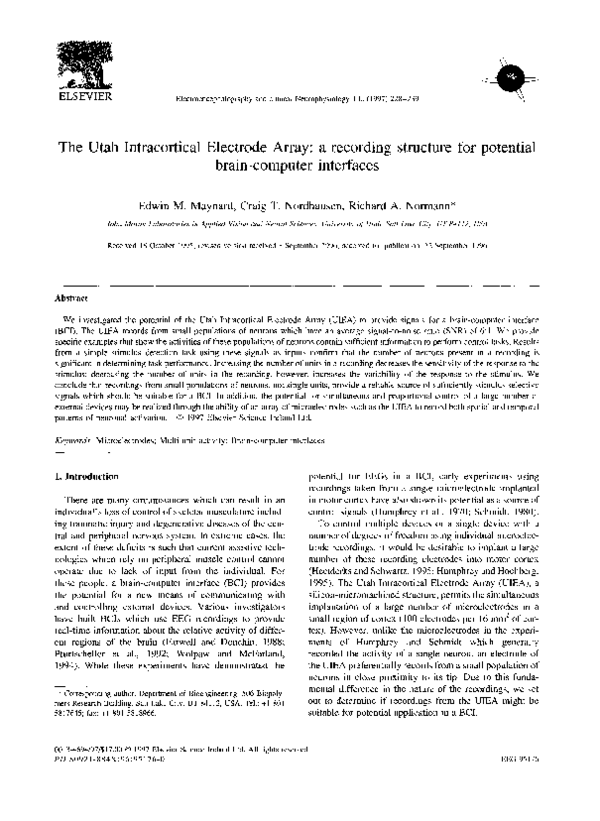 (PDF) The Utah Intracortical Electrode Array: A recording structure for potential brain-computer ...