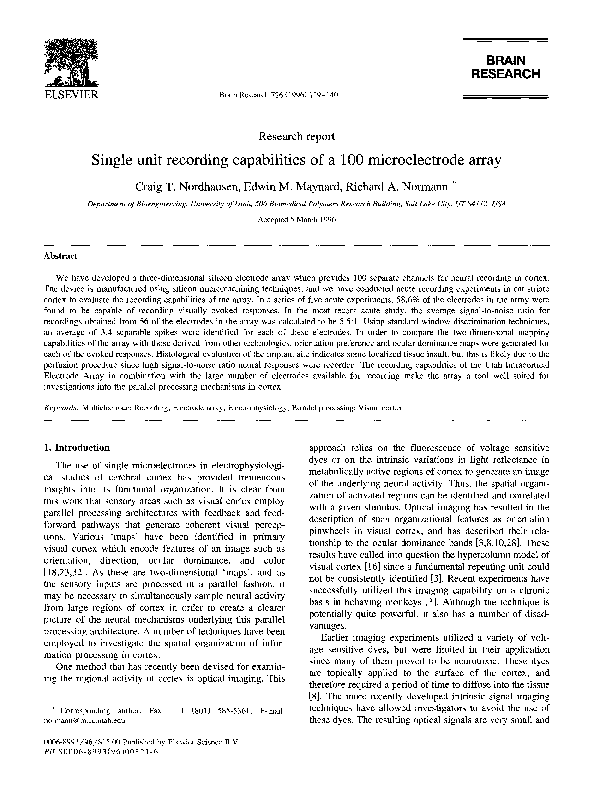 Pdf Single Unit Recording Capabilities Of A 100 Microelectrode Array