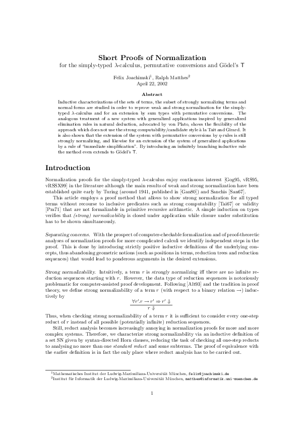 Pdf Short Proofs Of Normalization For The Simply Typed Lambda Calculus Permutative