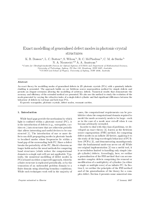 (PDF) Exact modelling of generalised defect modes in photonic crystal structures