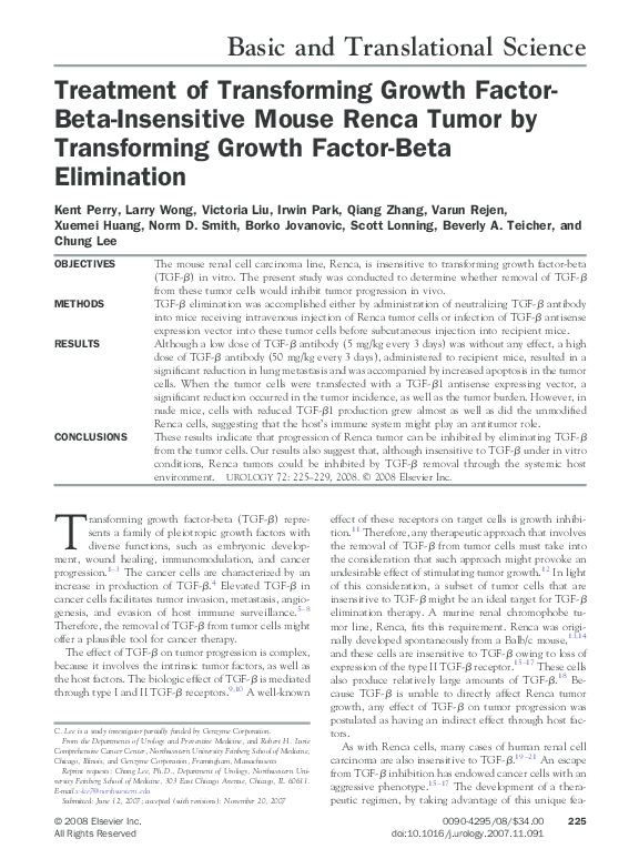 (PDF) Treatment of Transforming Growth Factor-Beta-Insensitive Mouse Renca Tumor by Transforming ...