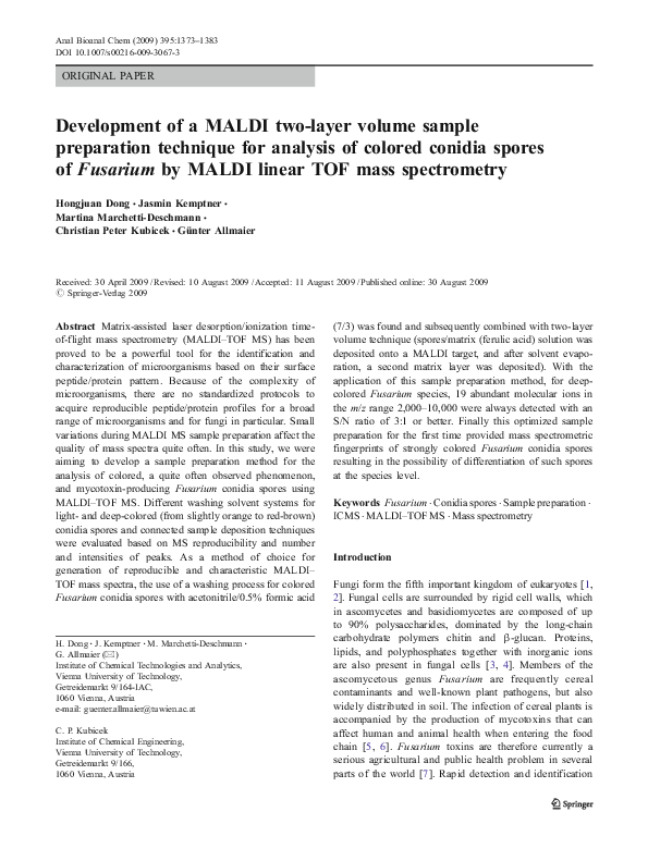 (PDF) Development of a MALDI two-layer volume sample preparation ...