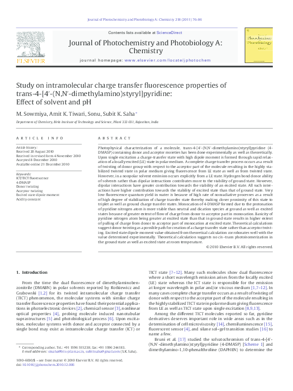 (PDF) Study on intramolecular charge transfer fluorescence properties ...