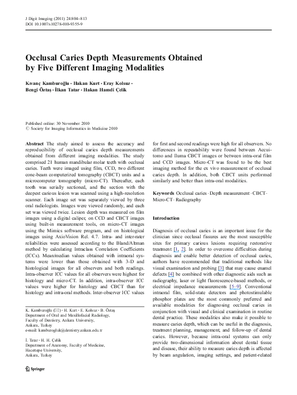 Pdf Occlusal Caries Depth Measurements Obtained By Five Different Imaging Modalities