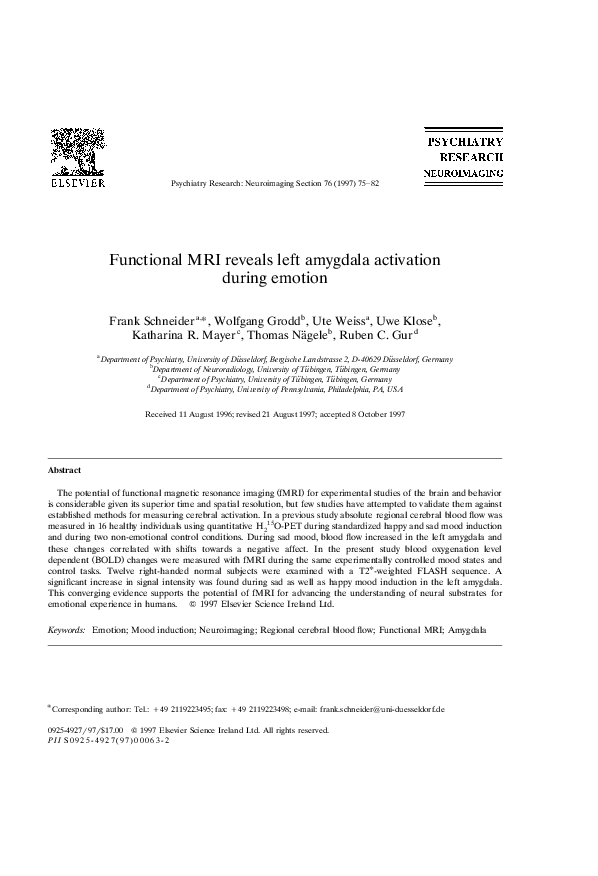 (PDF) Functional MRI reveals left amygdala activation during emotion