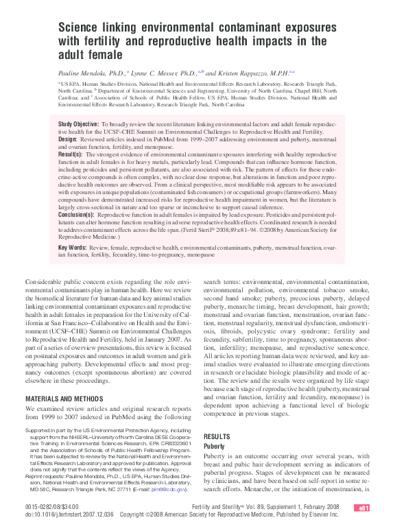 (PDF) Environment and women's reproductive health | Donatella Caserta ...