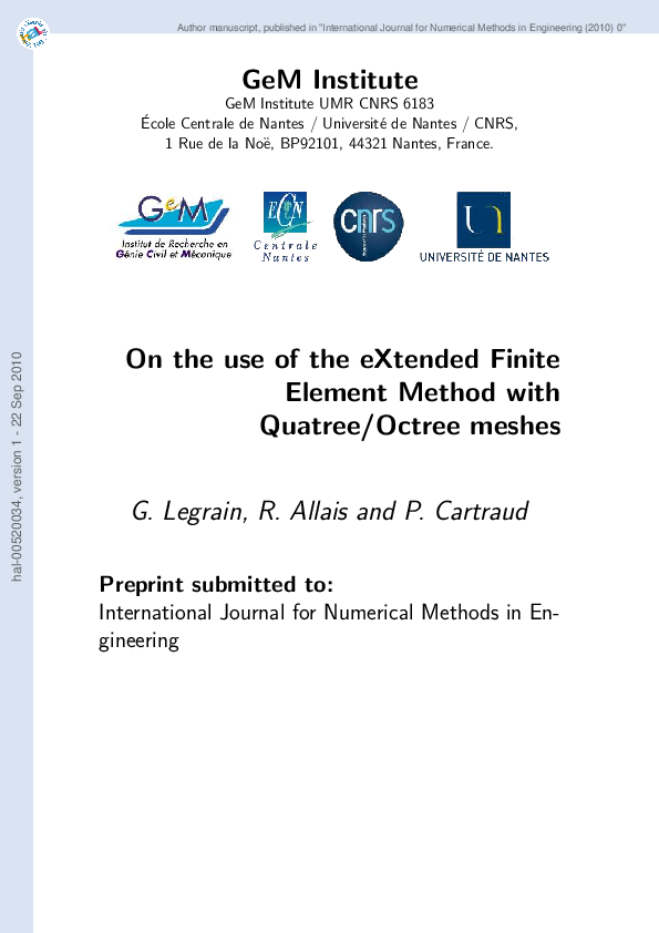 Pdf On The Use Of The Extended Finite Element Method With Quadtree