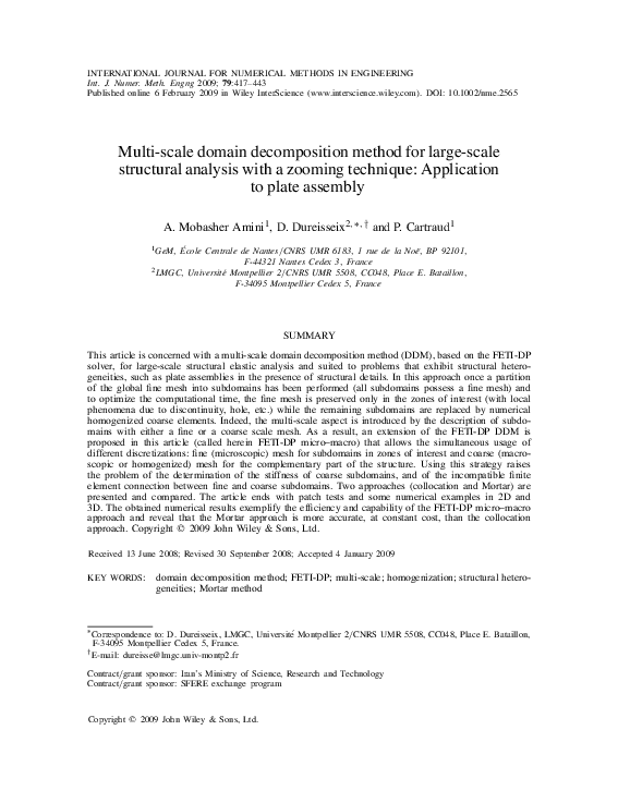 Pdf Multi Scale Domain Decomposition Method For Large Structural Analysis