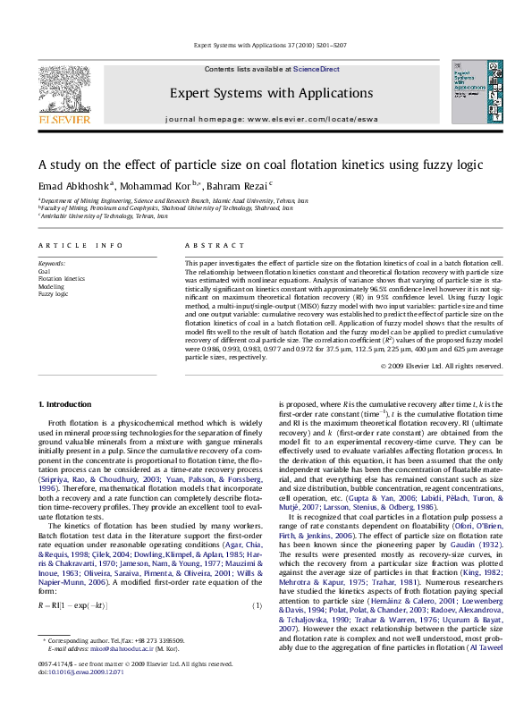 (PDF) A study on the effect of particle size on coal flotation kinetics using fuzzy logic