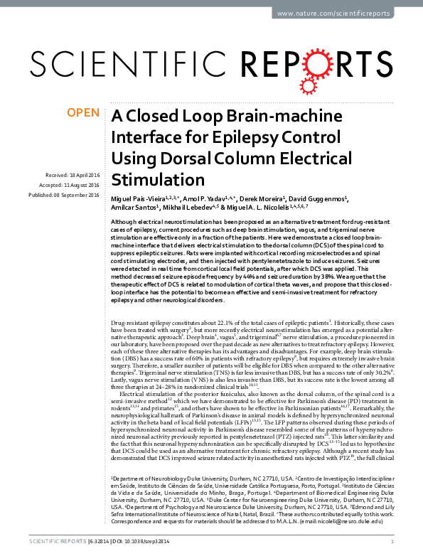 (PDF) A Closed Loop Brain-machine Interface for Epilepsy Control Using Dorsal Column Electrical ...