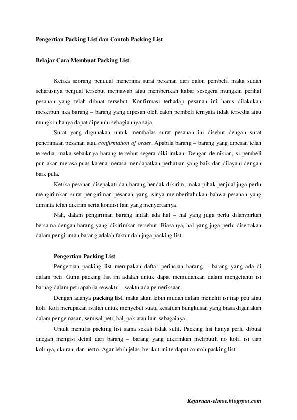 (PDF) Pengertian Packing List dan Contoh Packing List