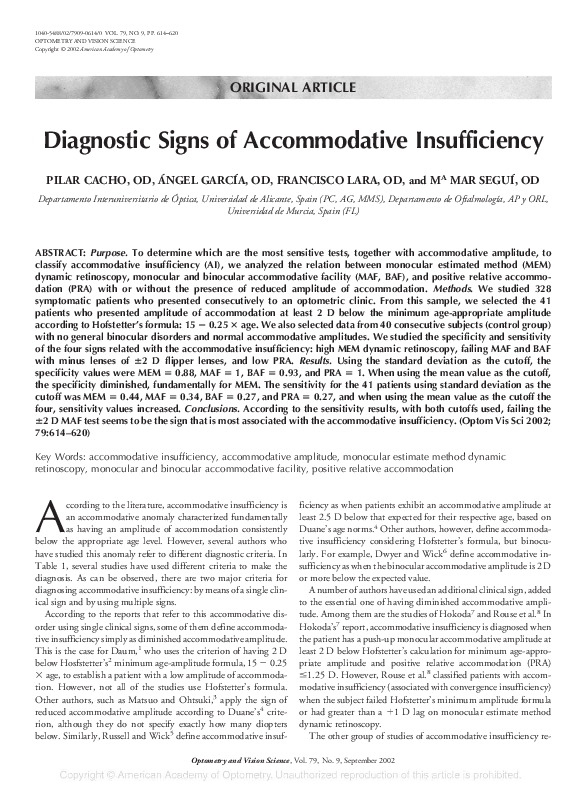(PDF) Diagnostic Signs of Accommodative Insufficiency