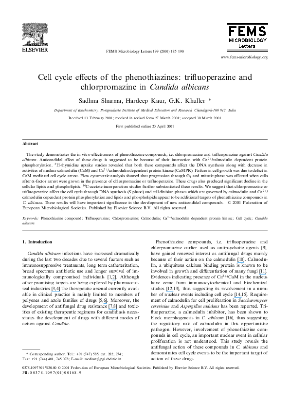 (PDF) Cell cycle effects of the phenothiazines: trifluoperazine and chlorpromazine in Candida ...