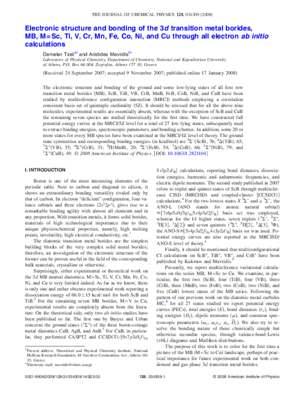 (PDF) Electronic structure and bonding of the 3d transition metal borides, MB, M=Sc, Ti, V, Cr ...