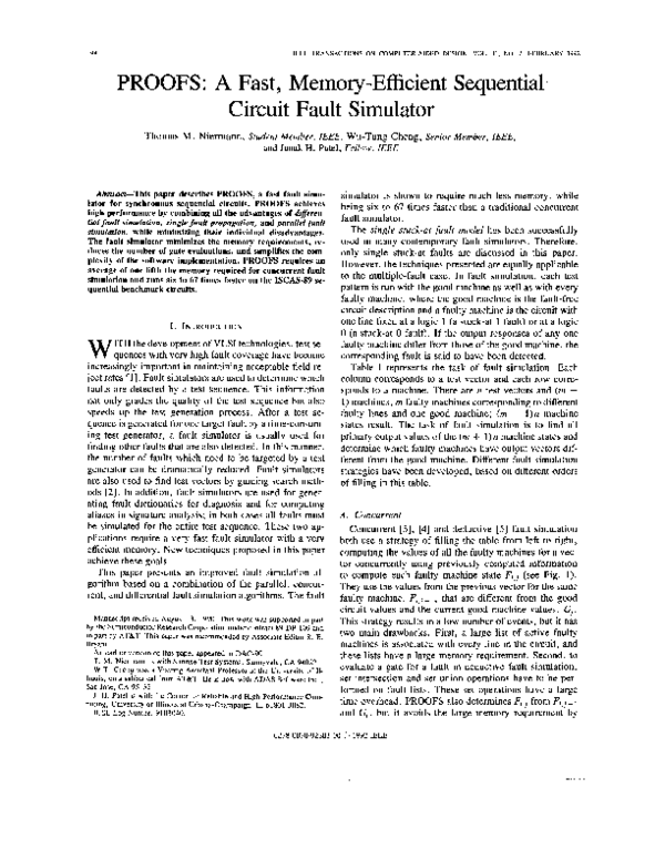 (PDF) Proofs: A Fast, Memory Efficient Sequential Circuit Fault Simulator (PDF) Proofs: A Fast, Memory Efficient Sequential Circuit Fault Simulator