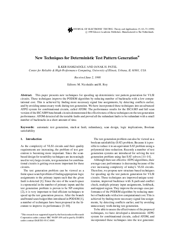 (PDF) New Techniques for Deterministic Test Pattern Generation
