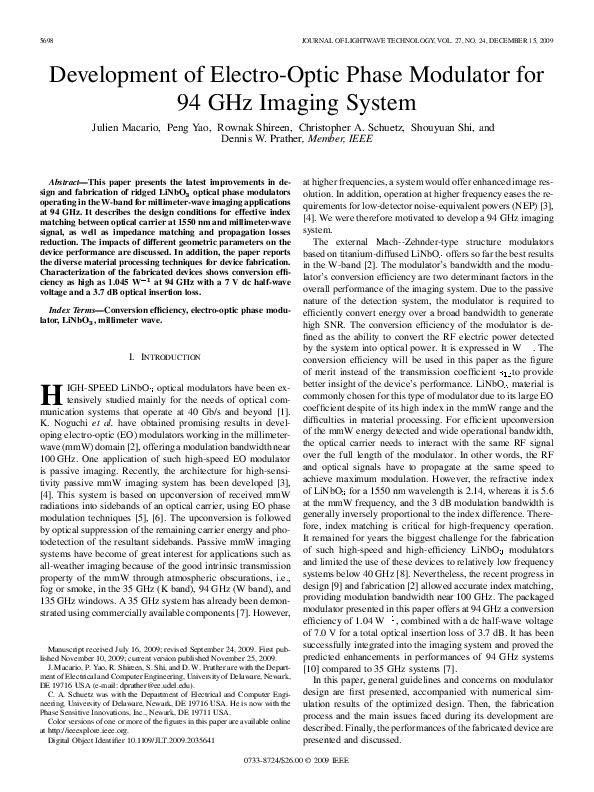 (PDF) Development of Electro-Optic Phase Modulator for 94 GHz Imaging ...