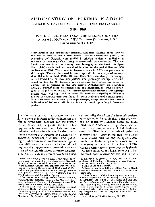 (PDF) Autopsy study of leukemia in atomic bomb survivors, Hiroshima ...