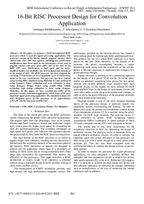 (PDF) 16Bit RISC processor design for convolution application