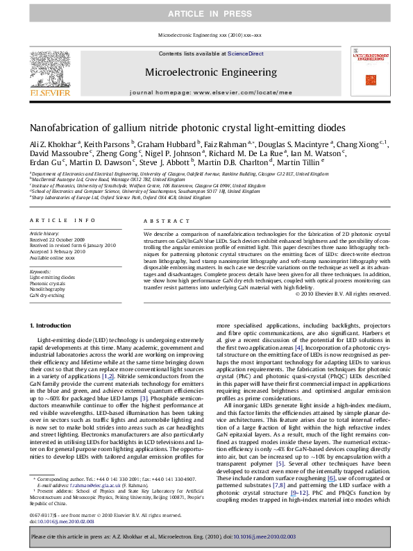 (PDF) Nanofabrication of gallium nitride photonic crystal light-emitting diodes
