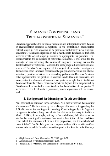 (PDF) Semantic competence and truth-conditional semantics