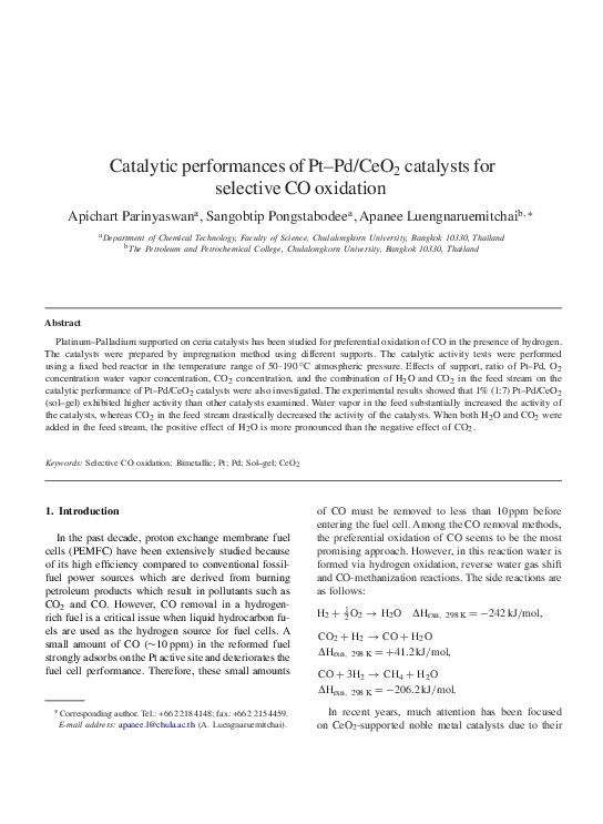 (PDF) Catalytic performances of Pt–Pd/CeO 2 catalysts for selective CO oxidation